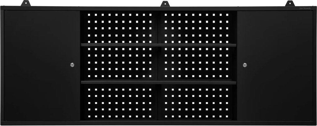 Závěsná dílenská skříň s perforovanou stěnou, černá, 1600x600x200 mm: LEO All Black