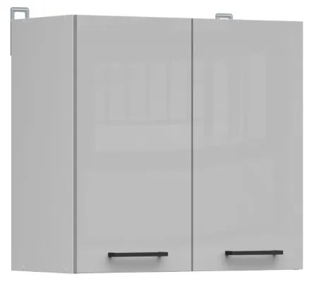 BRW Horní kuchyňská skříňka Junona Line TAFLA G2D/80/57, bílá/světle šedý lesk