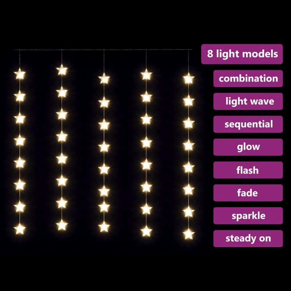 Světelný závěs hvězdičky 200 LED teplé bílé světlo 8 funkcí