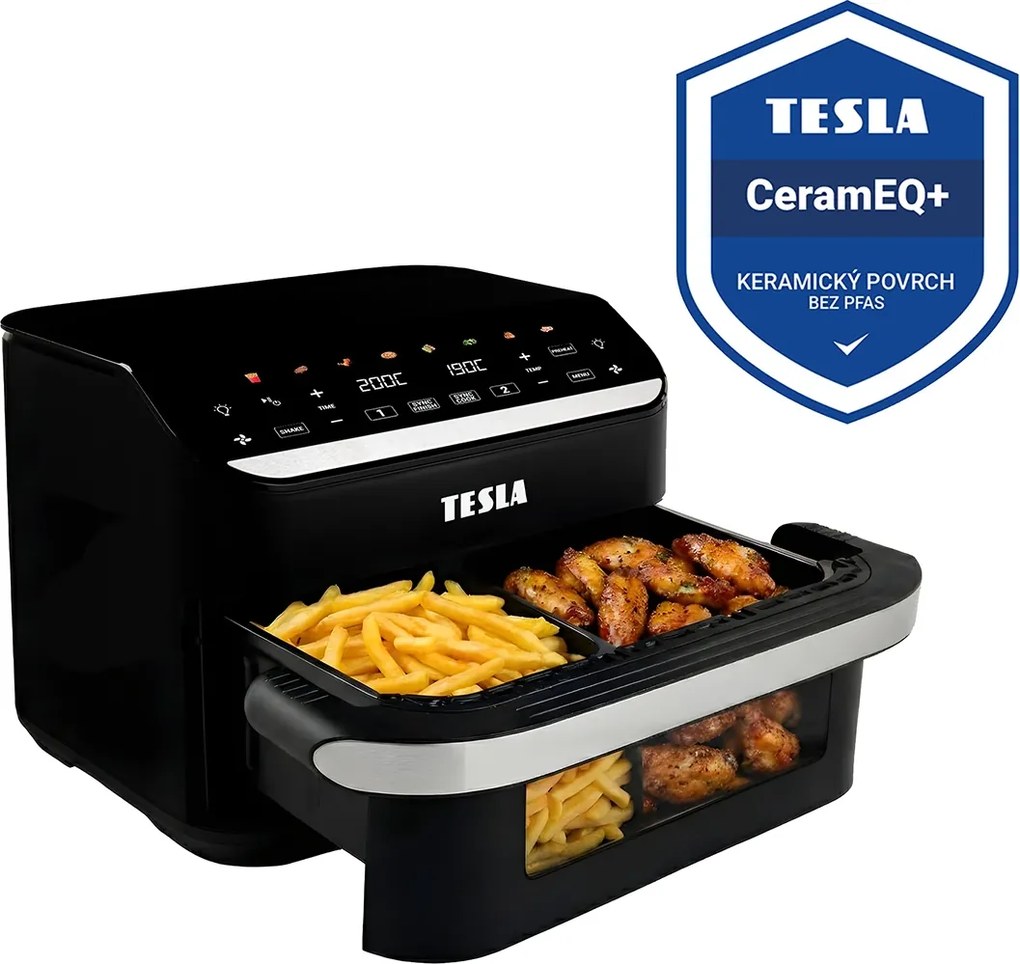 TESLA AirCook DualHeat QD575 XXL - multifunkční duální digitální horkovzdušná fritéza