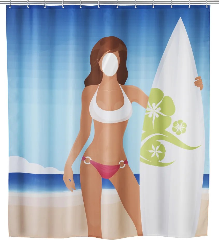 Sprchový závěs Surfing Girl, textilní, 180x200 cm, WENKO