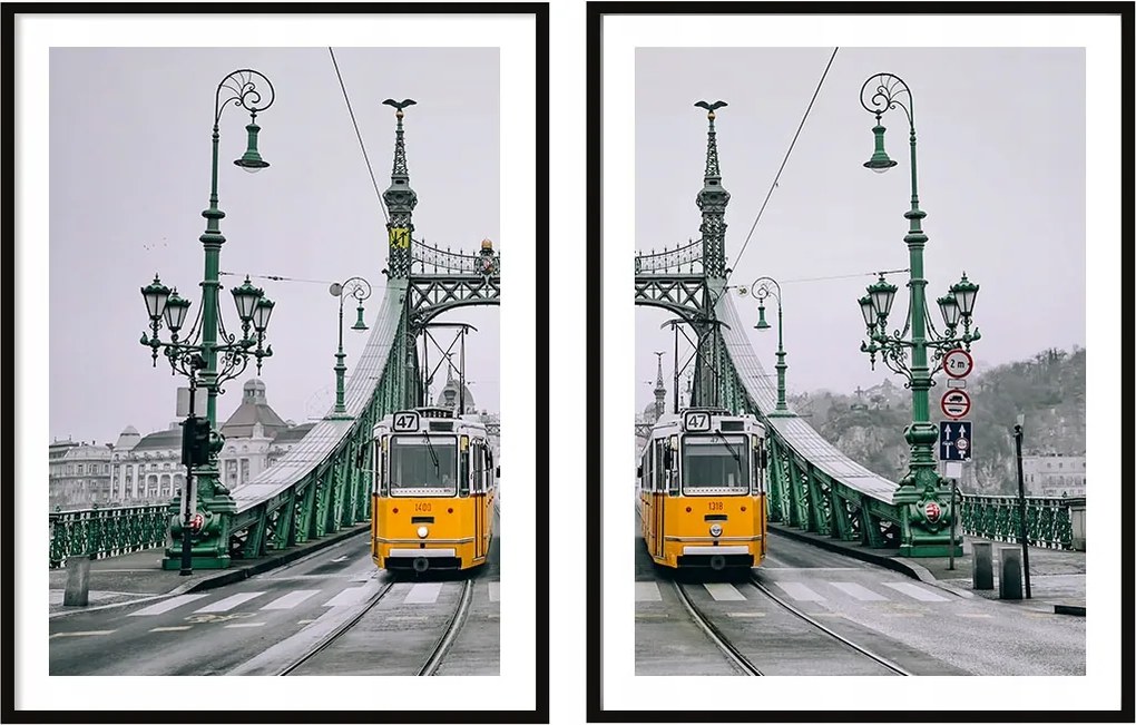 Obraz Plakáty V Rámu 53x73 cm Diptych Sada 2 obrazů Tramvaj Most P2083