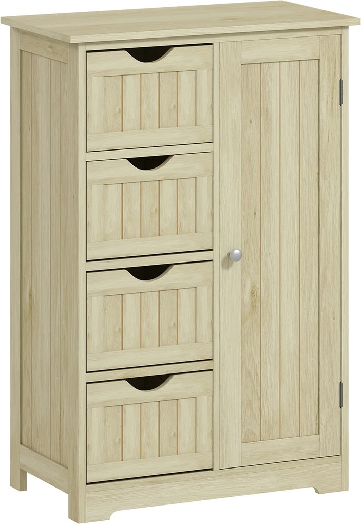 kleankin koupelnová skříňka Úzký sloupek s 4 zásuvkami a nastavitelnou polici Moderní styl 56x30x83 cm přírodní dřevo