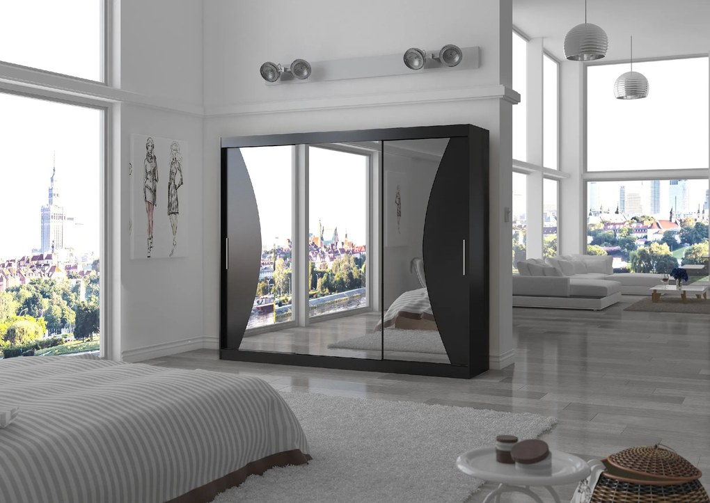 ADRK Furniture Skříň s posuvnými dveřmi a zrcadlem DIEGO 250 ADRK-SW-DIE-B-250