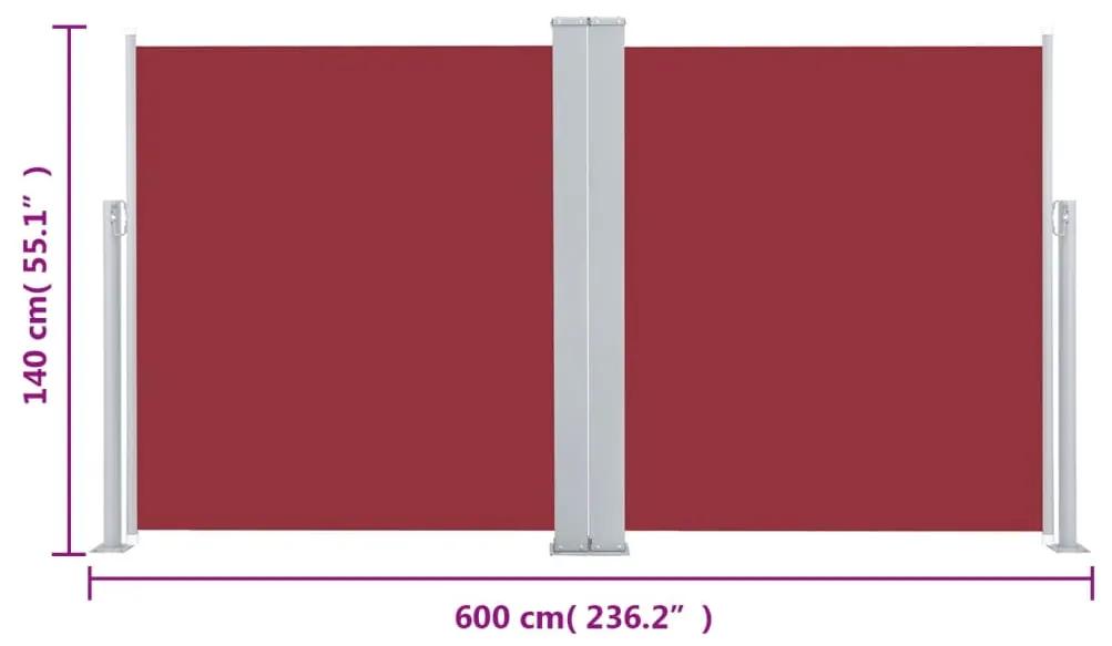 vidaXL Zatahovací boční markýza / zástěna červená 140 x 600 cm