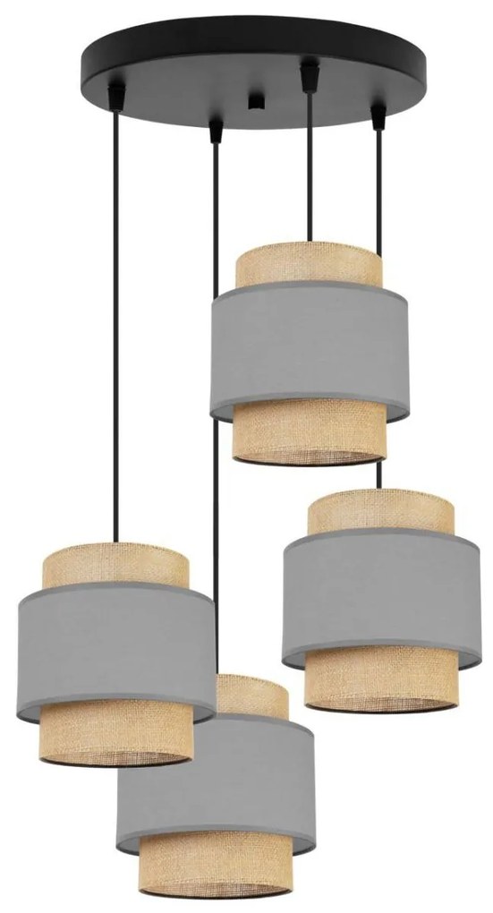Závěsné svítidlo Boho 1, 4x jutové/šedé textilní stínítko, o