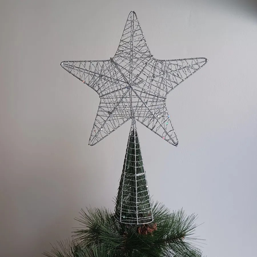 Vánoční hvězda na stromek 24 × 36 cm, drátěná, stříbrná