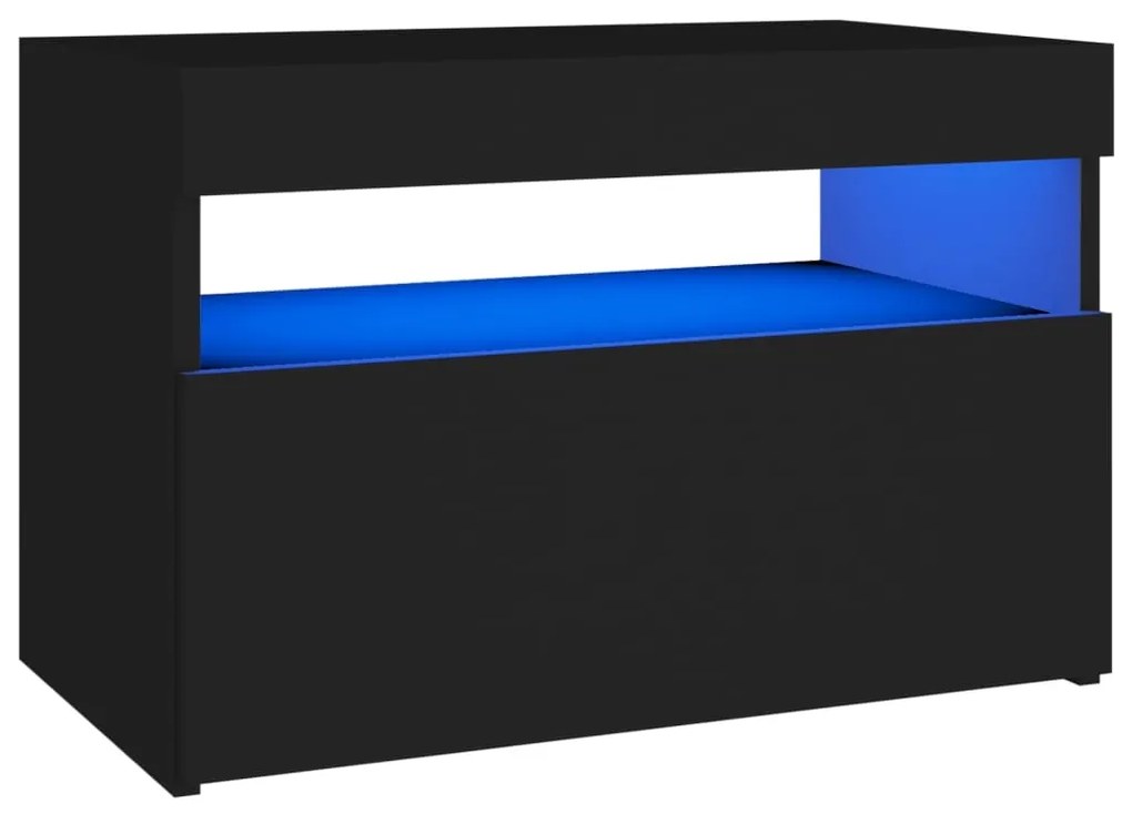 Noční stolek s LED osvětlením černý 60x35x40 kompozitní dřevo - Default Title