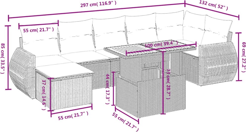8dílná zahradní sedací souprava s poduškami černá polyratan 3272301