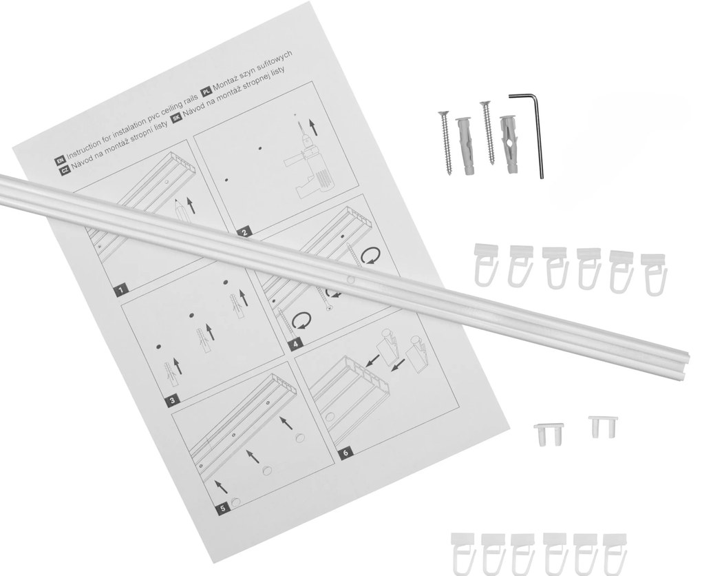 Dekodum Jednořadá hliníková stropní kolejnicová garnýž bílá kombinovaný 300 cm