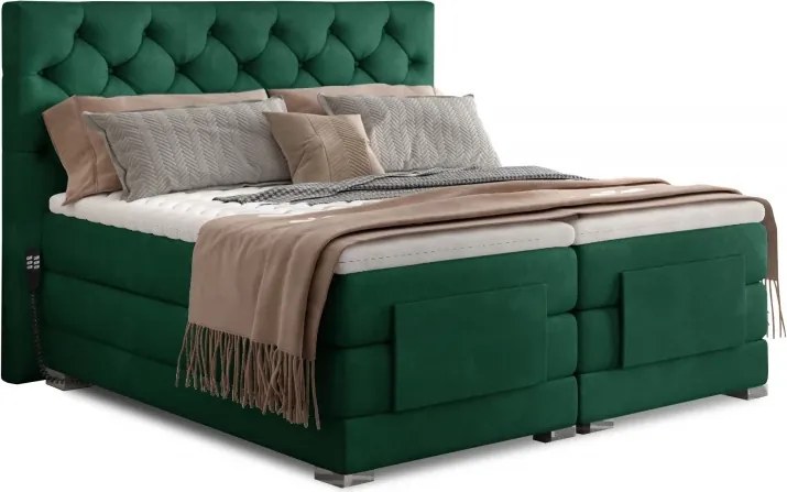 Kontinentální postel CARLINO boxspring s elektrickým polohováním 200x180, zelená (kronos 19)