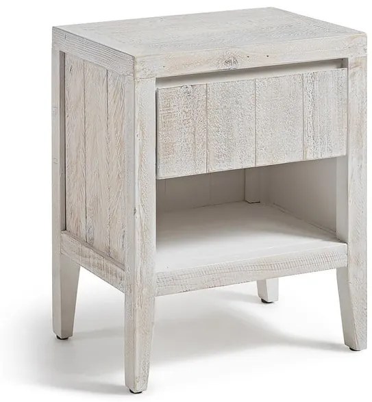 Dřevěný noční stolek s bílou patinou La Forma Woody, 35 x 45 cm
