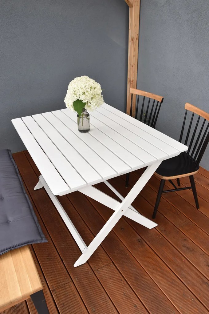 Vingo Dřevěný skládací zahradní stůl z akácie - bílý Rozměry (cm): 114 x 88