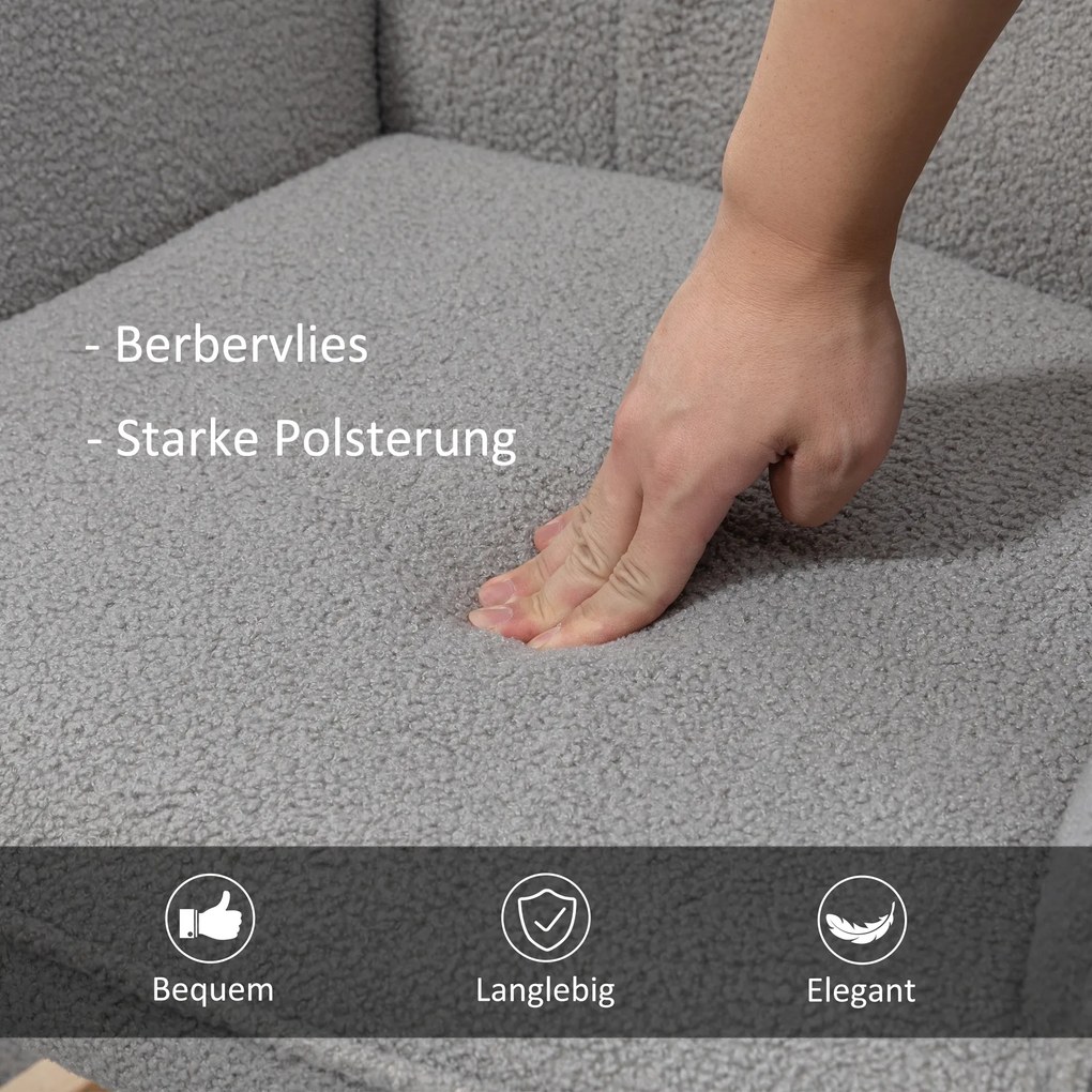 HOMCOM Houpací křeslo Akcentní křeslo do obývacího pokoje Relaxační křeslo, nosnost do 120 kg, berberské rouno, světle šedá 71 x 92 x 101 cm