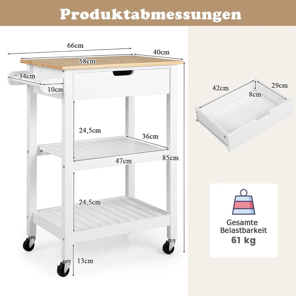 Costway Kuchyňský ostrov Bamboo Kitchen Island s výsuvnou zásuvkou a bočním