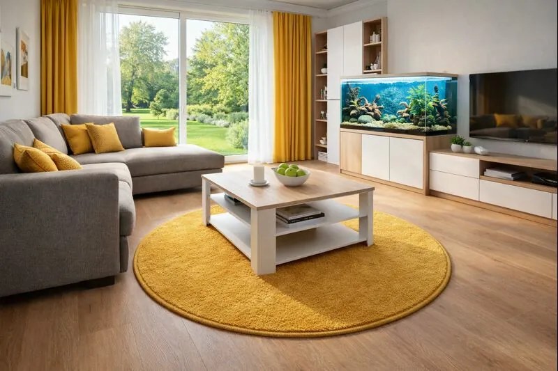 Vopi, Kusový koberec Eton Exklusive žlutý kruh, 160x160 (průměr) kruh, žlutá, obývací pokoj