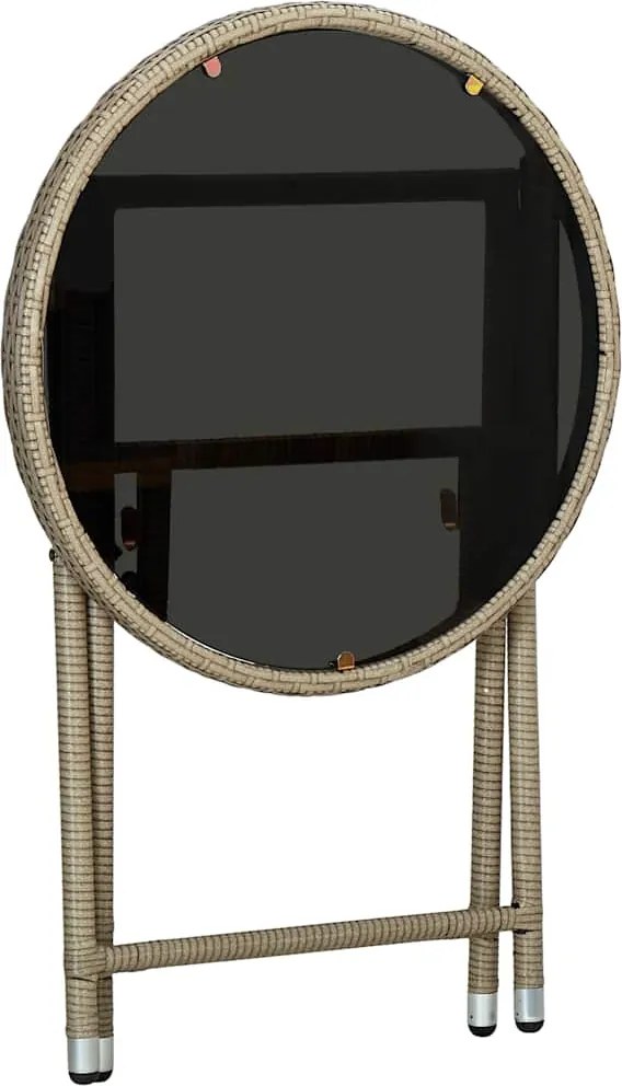 Čajový stolek béžový 60 cm polyratan a tvrzené sklo 310559