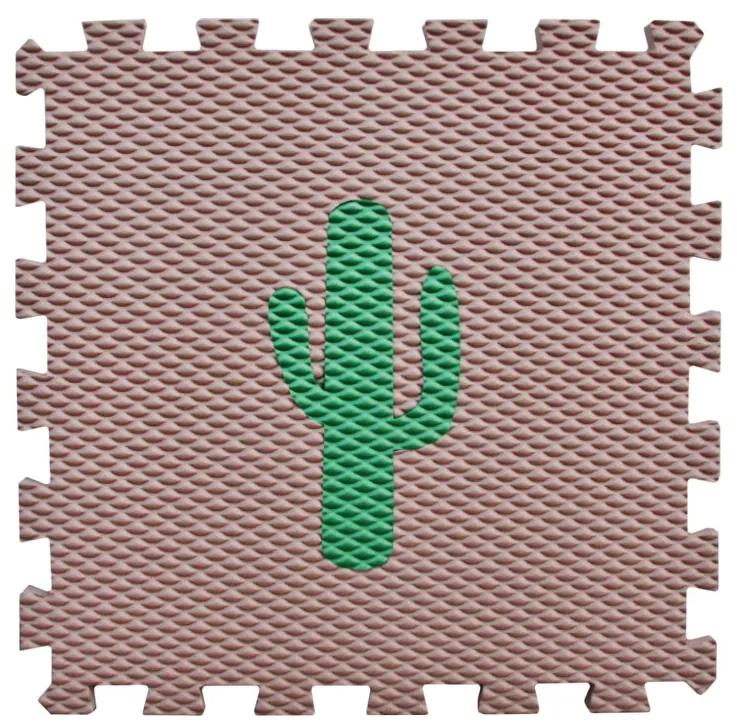 Vylen Pěnové podlahové puzzle Minideckfloor Kaktus Krémový s tmavě zeleným kaktusem 340 x 340 mm