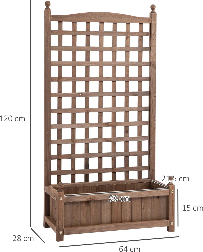 Outsunny vyvýšený záhonový truhlík s mříží pro popínavé rostliny ze dřeva 64x28x120cm ideální pro zahradu a balkon |