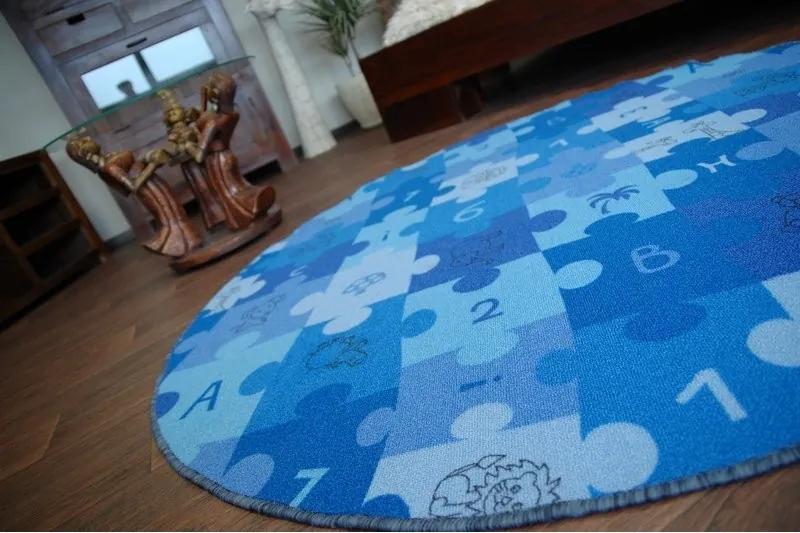 3kraft Dětský kulatý koberec PUZZLE modrý