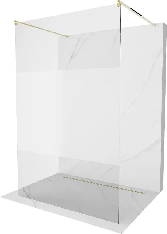 Mexen Kioto, průchozí sprchová zástěna 100 x 200 cm, 8mm čiré sklo/námraza, 2x zlatá stabilizační rozpěra, 800-100-002-50-35