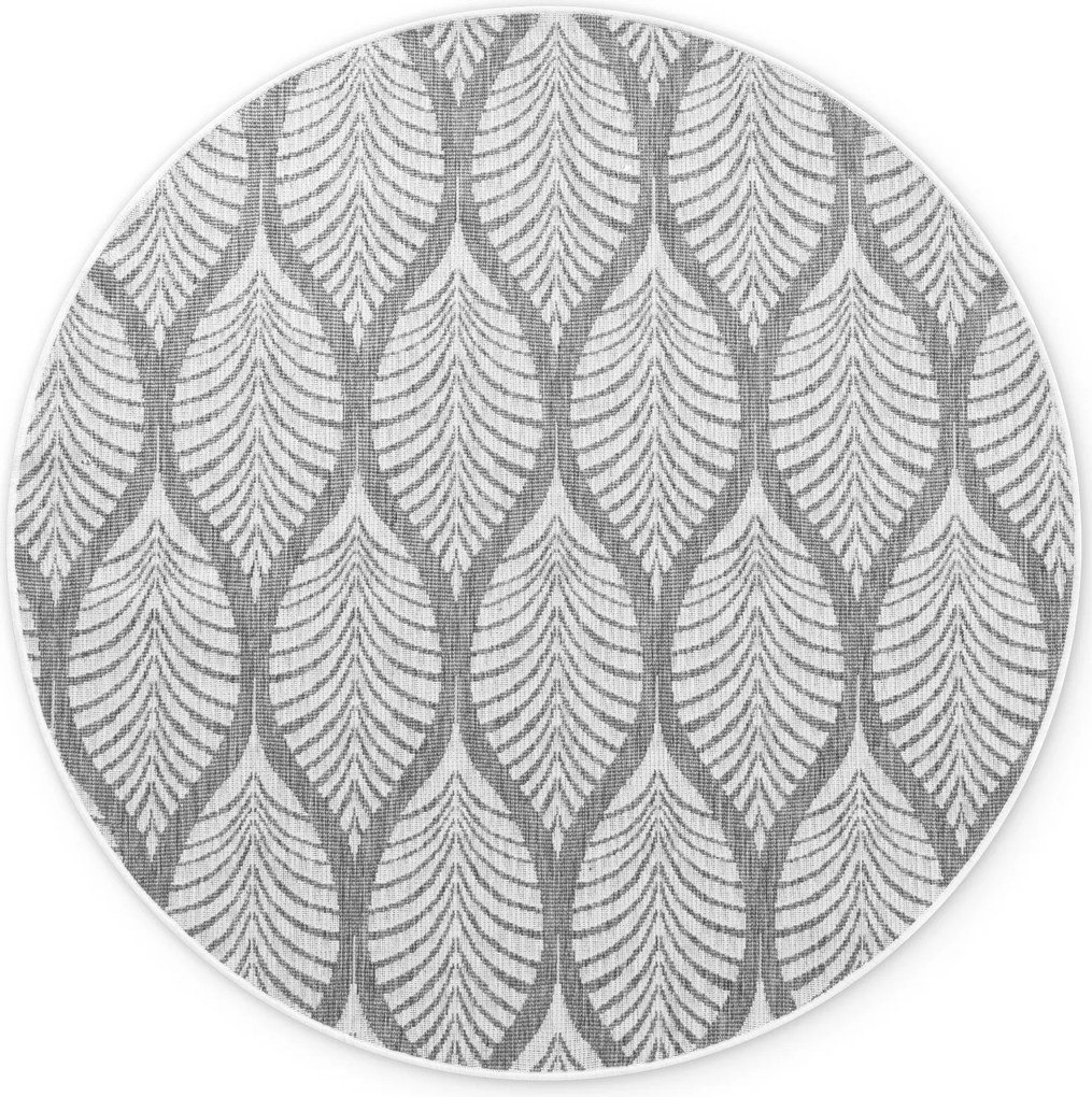 NORTHRUGS, Kusový koberec Duet Liora 106246 White/Gray kruh - na ven i na doma, 160x160 (průměr) kruh, šedá, chodba / předsíň
