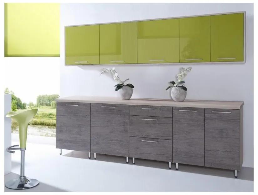 Moderní kuchyňská linka CS-4122, dub sonoma-zelená lesk, 260 cm KN nábytek