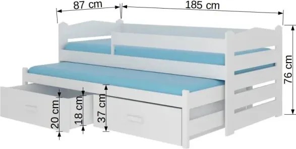 Postel dvojitá s bariérou a matracemi TIARRO 180x80 bílá – zlatý dub (87 x 80) cm