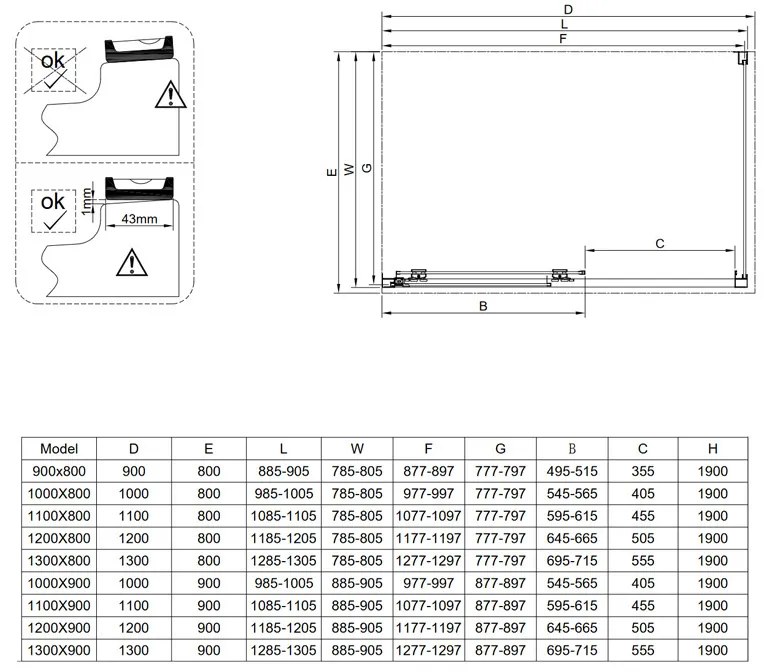 BPS-koupelny Obdélníkový sprchový kout SK-NOB  100x90 černý/transparent - bez vaničky