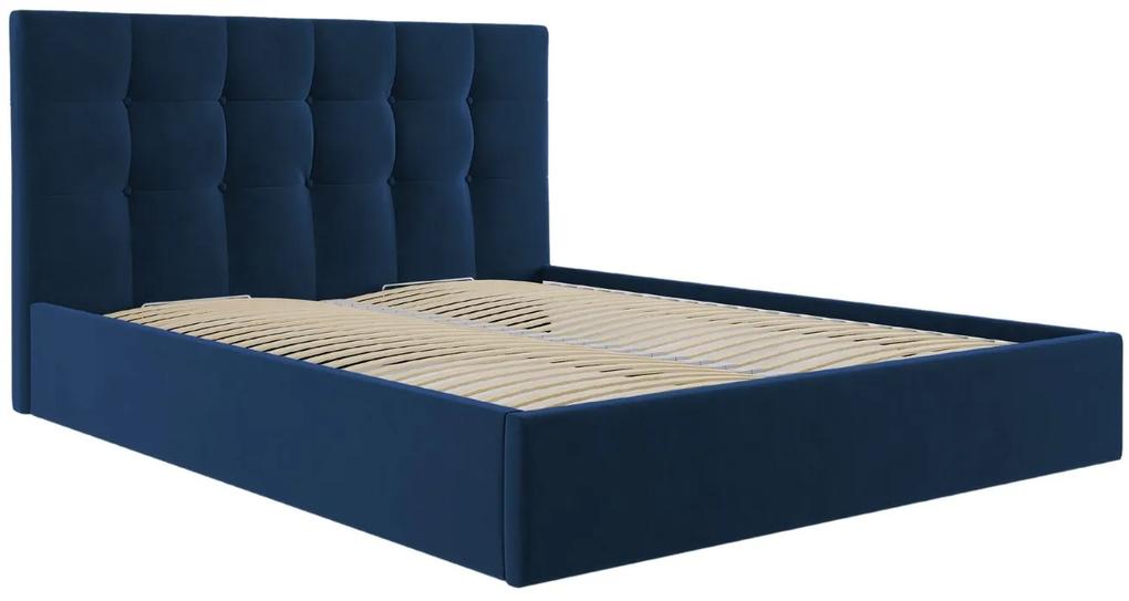 OnaDnes -20% Královsky modrá sametová dvoulůžková postel MICADONI Phaedra 140 x 200 cm