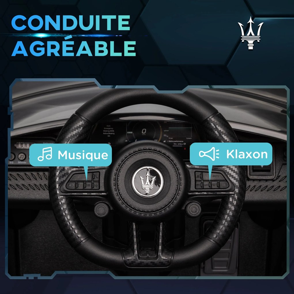Dětské elektrické auto AIYAPLAY Maserati Gran Turismo Folgore, 12V s dálkovým ovládáním 2.4G, LED světla, hudba, klakson, MP3, auto pro děti od 3 do …