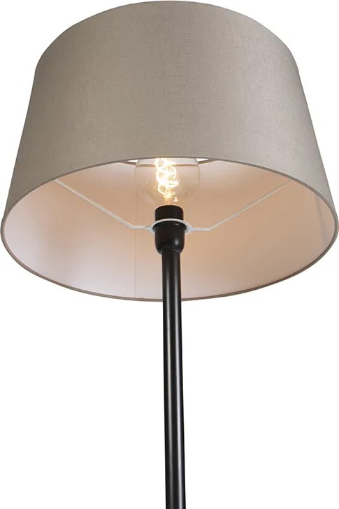 Stojací lampa černá s lněným stínítkem taupe 45 cm - Simplo