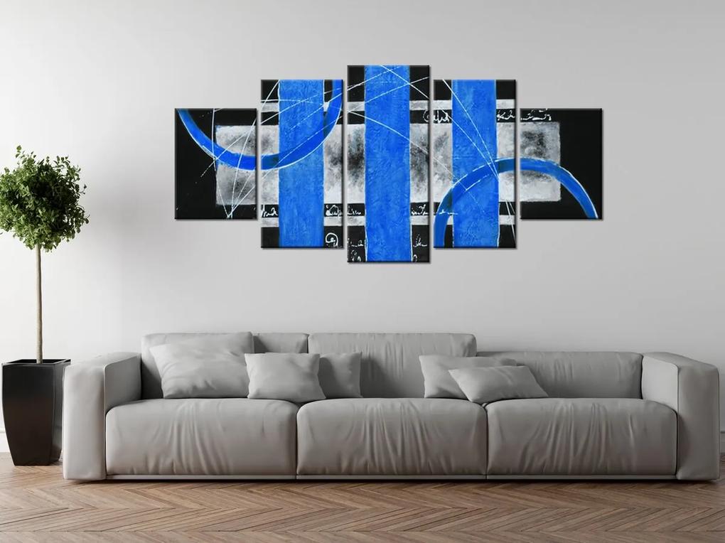 Gario Ručně malovaný obraz Modré linie - 5 dílný Rozměry: 150 x 70 cm