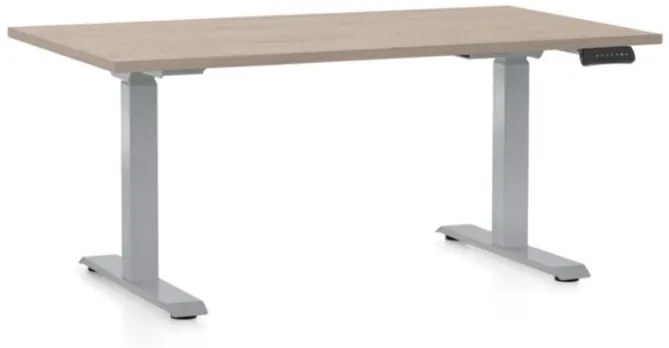 Výškově nastavitelný stůl OfficeTech D, 140 x 80 cm - šedá podnož Barva: Ořech