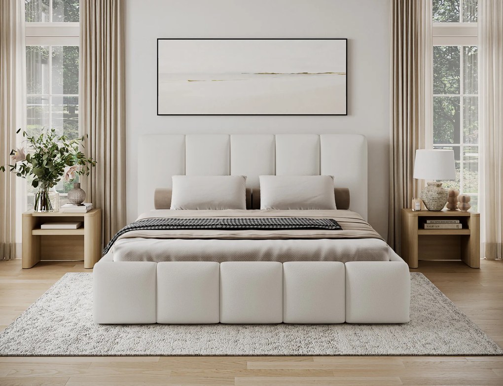 Postel Edvige + Dřevěný rám + Standardní zdvih + kontejner 140x200