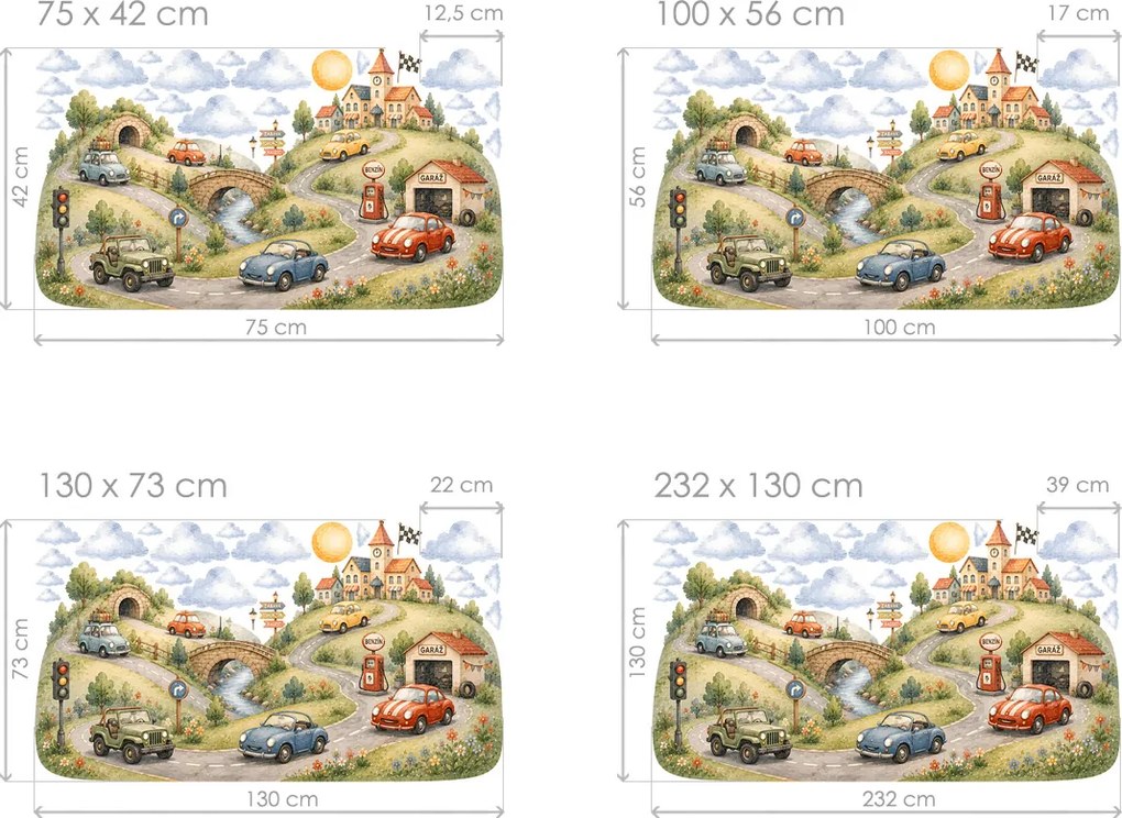 Kopečkov Autíčkov samolepky na zeď pro chlapce arch 232 x 130 cm