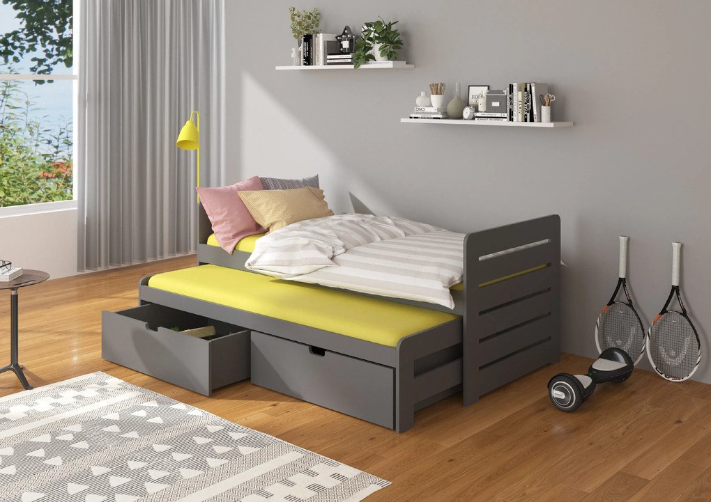 ADRK Furniture Postel dvojitá s matracemi TOMI 180x80 CH-Tom-GRAP-186+M-E444