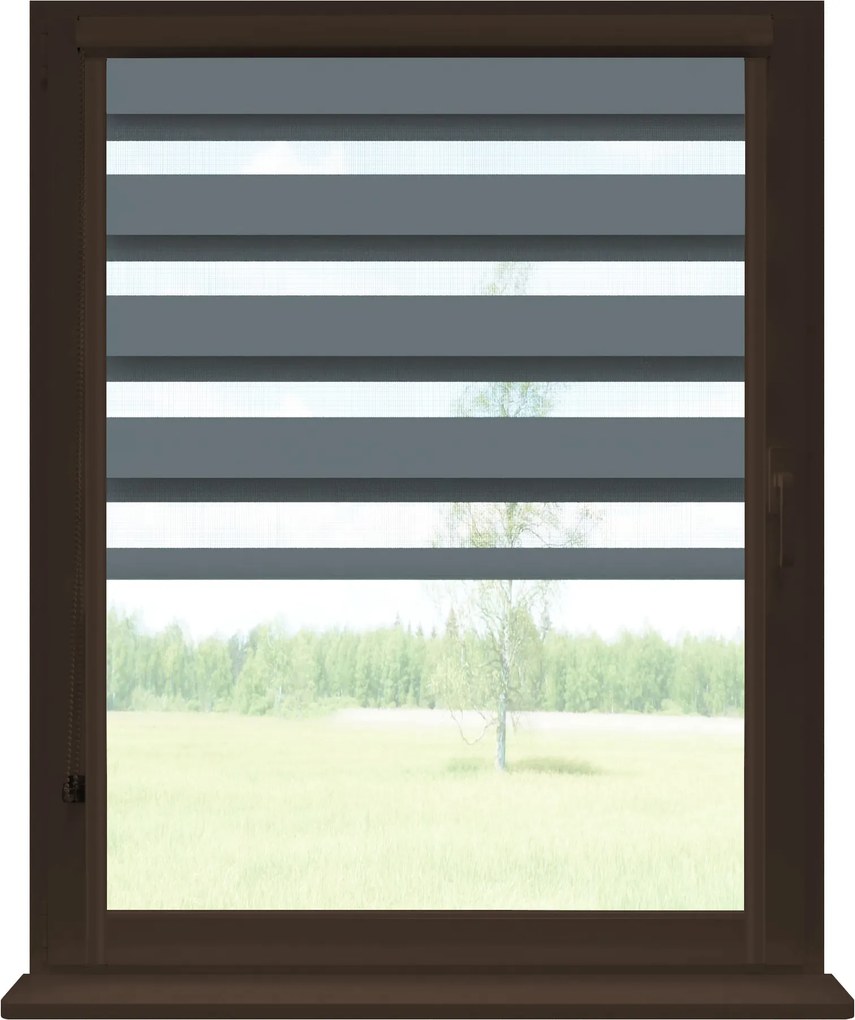 Dekodum Roleta den a noc v hnědé kazetě soft, barva látky Grafit Šířka (cm): 66, Výška (cm): Balkonová (do 200 cm), Strana mechanismu: Práva
