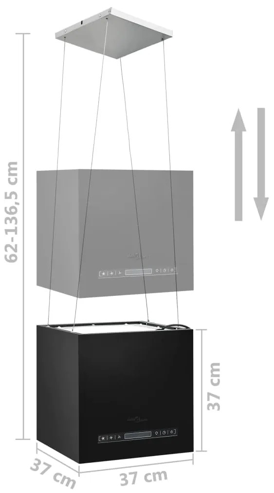 vidaXL Marketos Závěsná ostrůvková digestoř dotykový LCD 37 cm práškovaná ocel