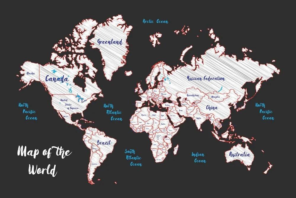Obraz jedinečná mapa světa - 60x40 cm