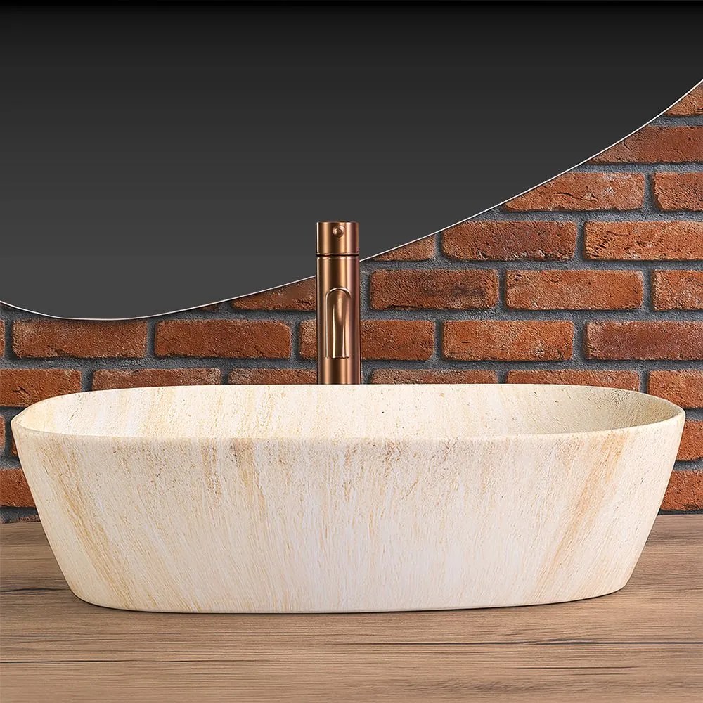 Rea Freja, umyvadlo na desku 512x396x137mm, imitace kamene-travertin matný, REA-U6689