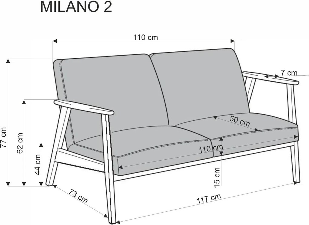 Dvoumístná pohovka MILANO z masivu 120 cm popelavě šedá
