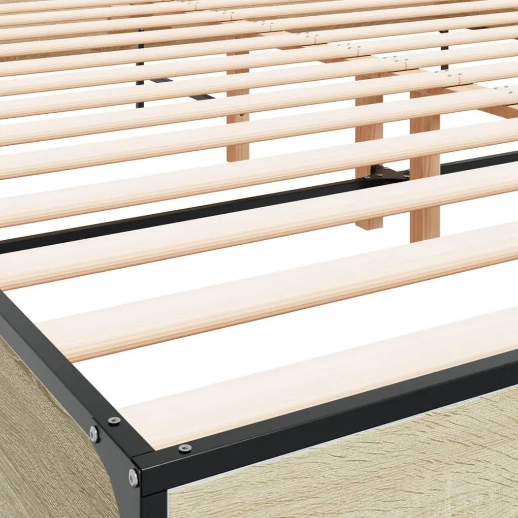 Rám postele dub sonoma 200 x 200 cm kompozitní dřevo a kov 3280018