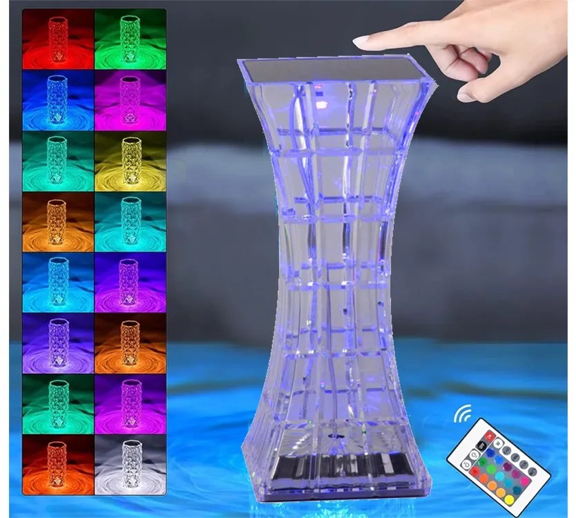 Verk Group Křišťálová stolní lampa vedla rgb usb dálkové ovládání