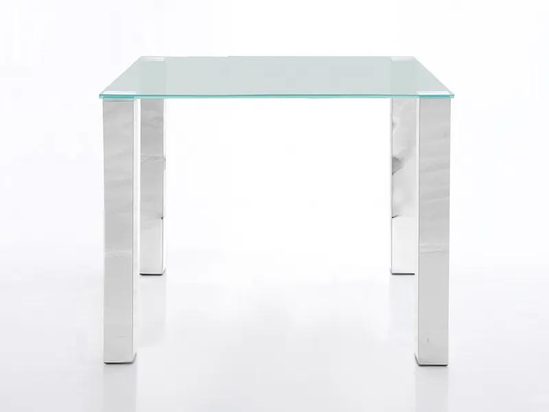 Jídelní stůl 90x90 cm s deskou pískované sklo na kovové podnoži DO056