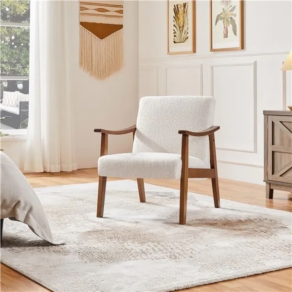 Křeslo Yaheetech – slonová kost, 62 cm (šířka) × 70 cm (hloubka) × 74 cm (výška), polyester (257085695831)