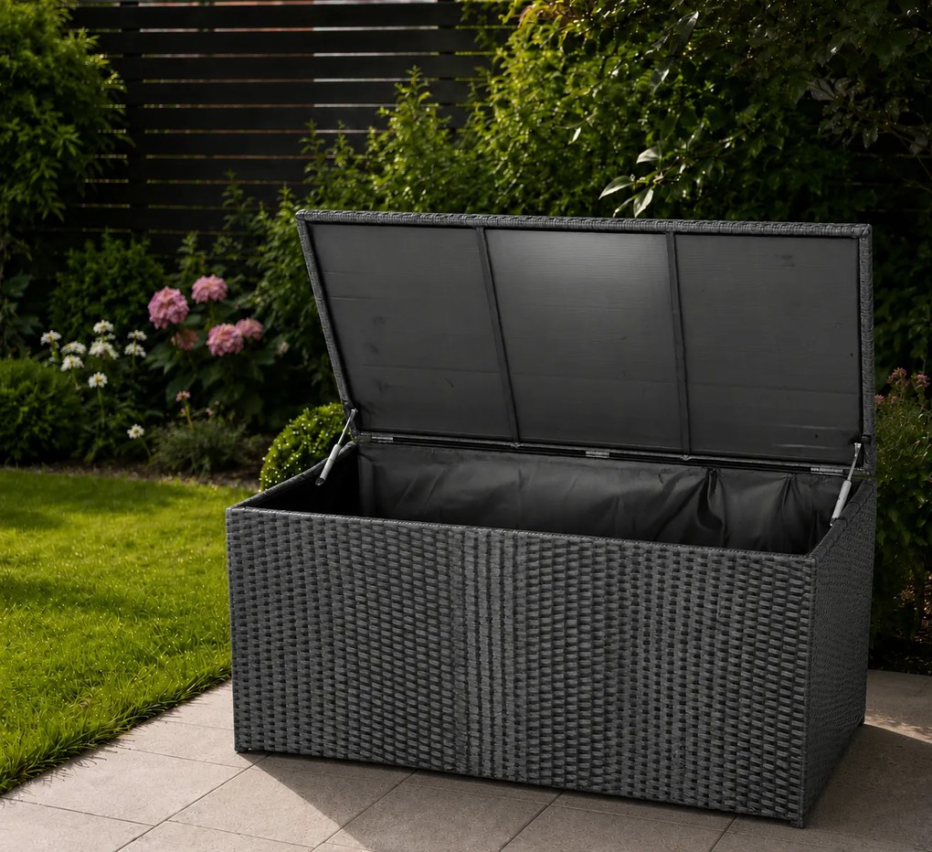 Ratanový zahradní úložný box BestBerg BBRF-B1B / 350 l / 115 × 55 × 57 cm / černá