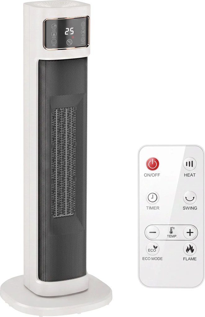 HOMCOM Keramický topný ventilátor, 2000 W, 4 režimy, termostat, dálkové ovládání, úsporný