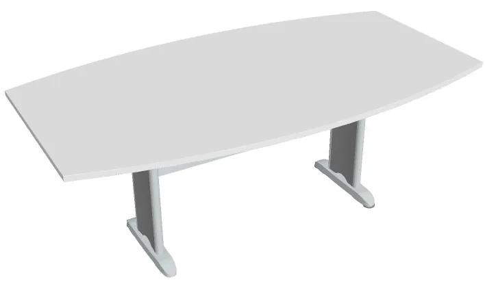 Stůl jednací sud 200 cm - Hobis Cross CJ 200 Dekor stolové desky: bílá, Dekor lamino podnože: šedá, Barva nohou: Stříbrná