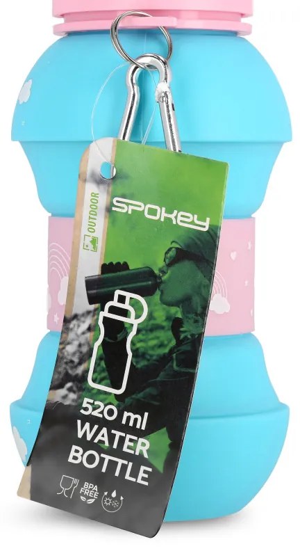 Spokey CORT Skládací silikonová láhev, 520 ml, modro-růžová